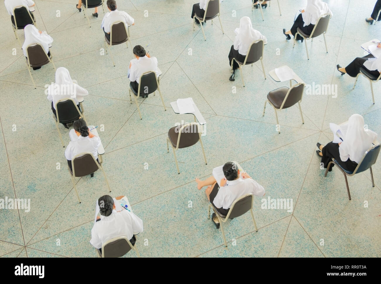 top view student sit chair in classroom university for education test ...