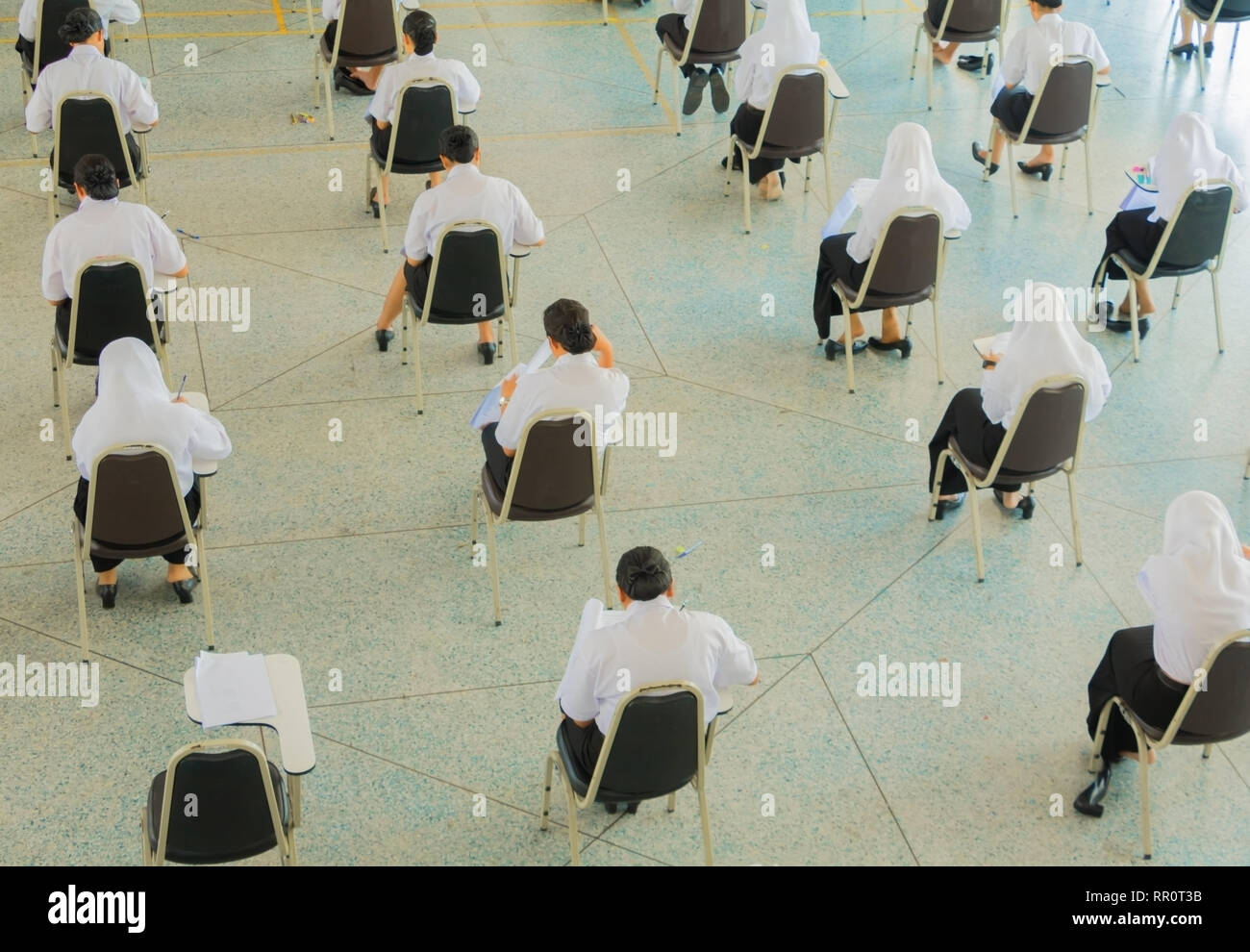 top view student sit chair in classroom university for education test ...
