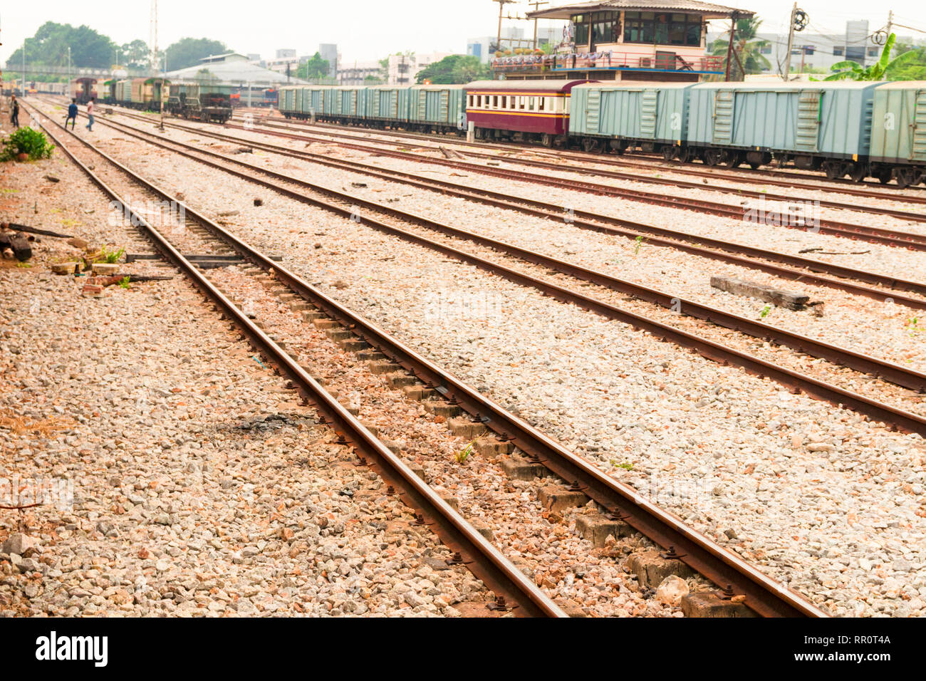 railway track old transportation. railroad train station Stock Photo ...