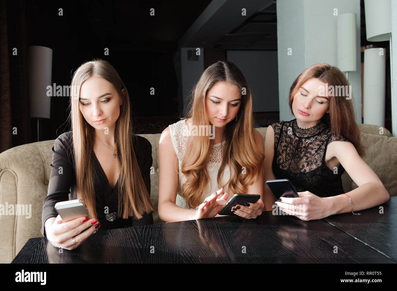 Young caucasian women using phone and saying no to life. Smartphone ...