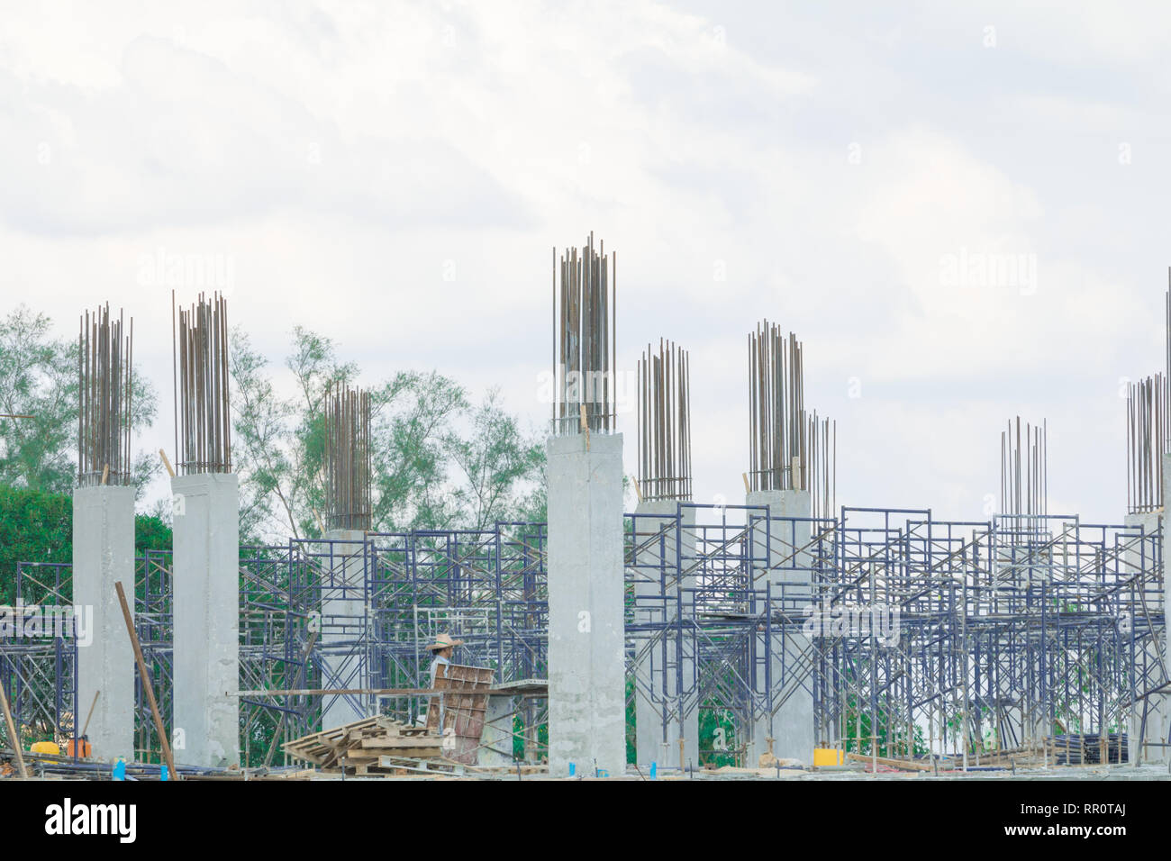 construction work in building site workplace with worker with copy ...