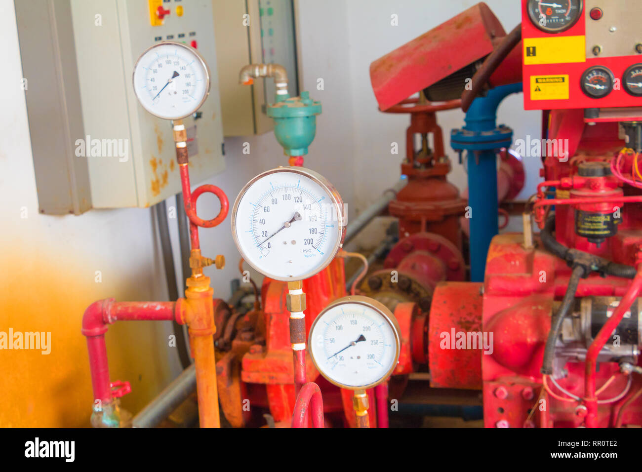 gauge scale on control system in the plumbing inside of building ...