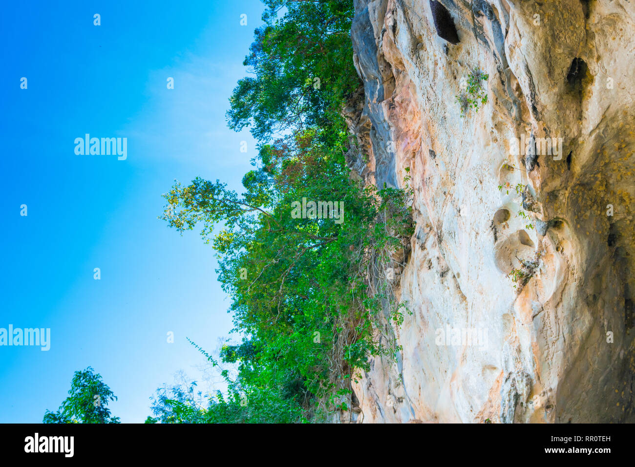 rock cliff mountain in nature beautiful of large caves stone on blue ...