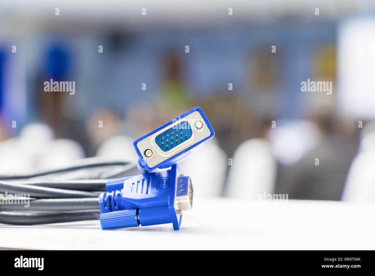 old dirty VGA tech cable connector of computer on table white Blur ...