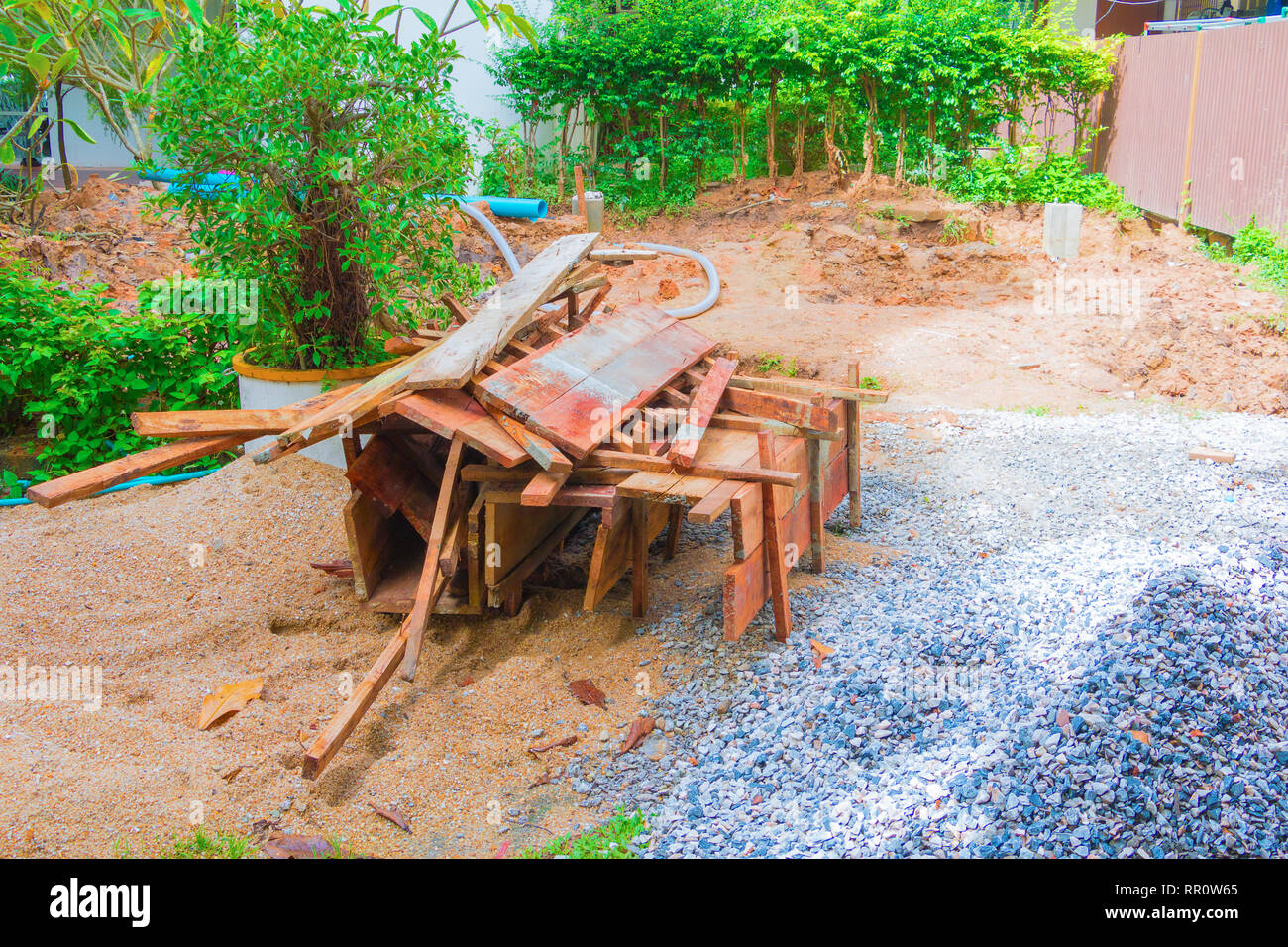 Column box wood pile On the floor in construction working site Stock ...