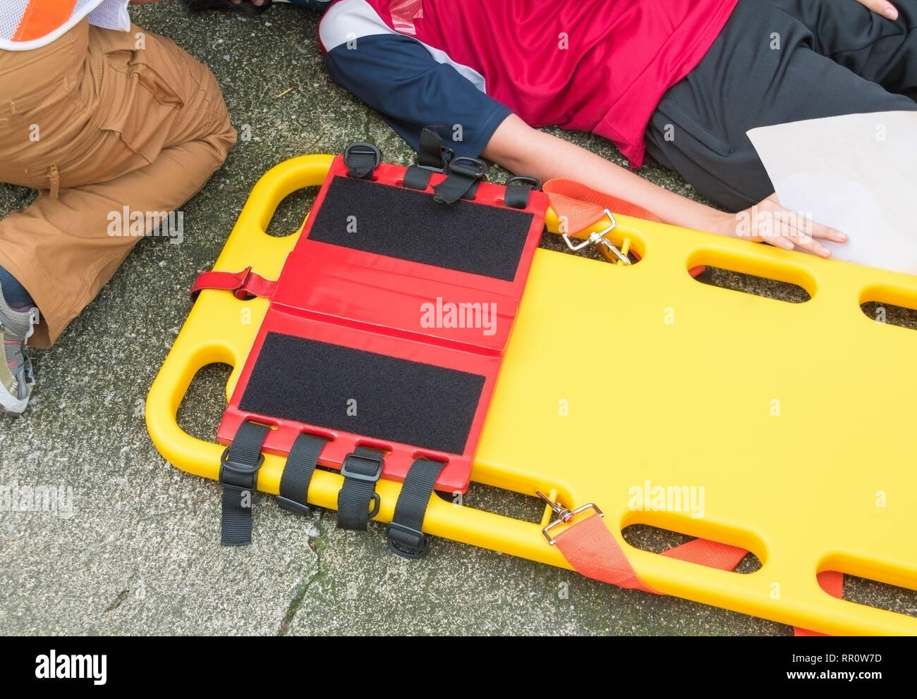 stretcher yellow and patient injured for emergency paramedic service ...