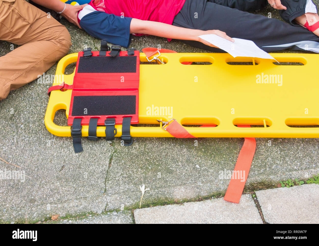 stretcher yellow and patient injured for emergency paramedic service ...