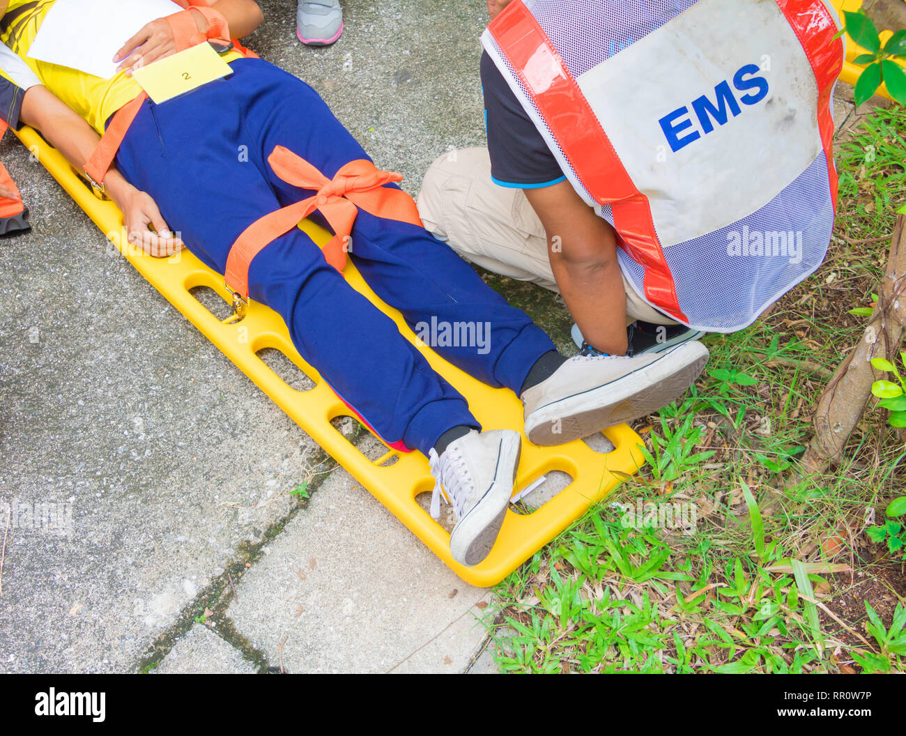 stretcher yellow and patient injured for emergency paramedic service ...