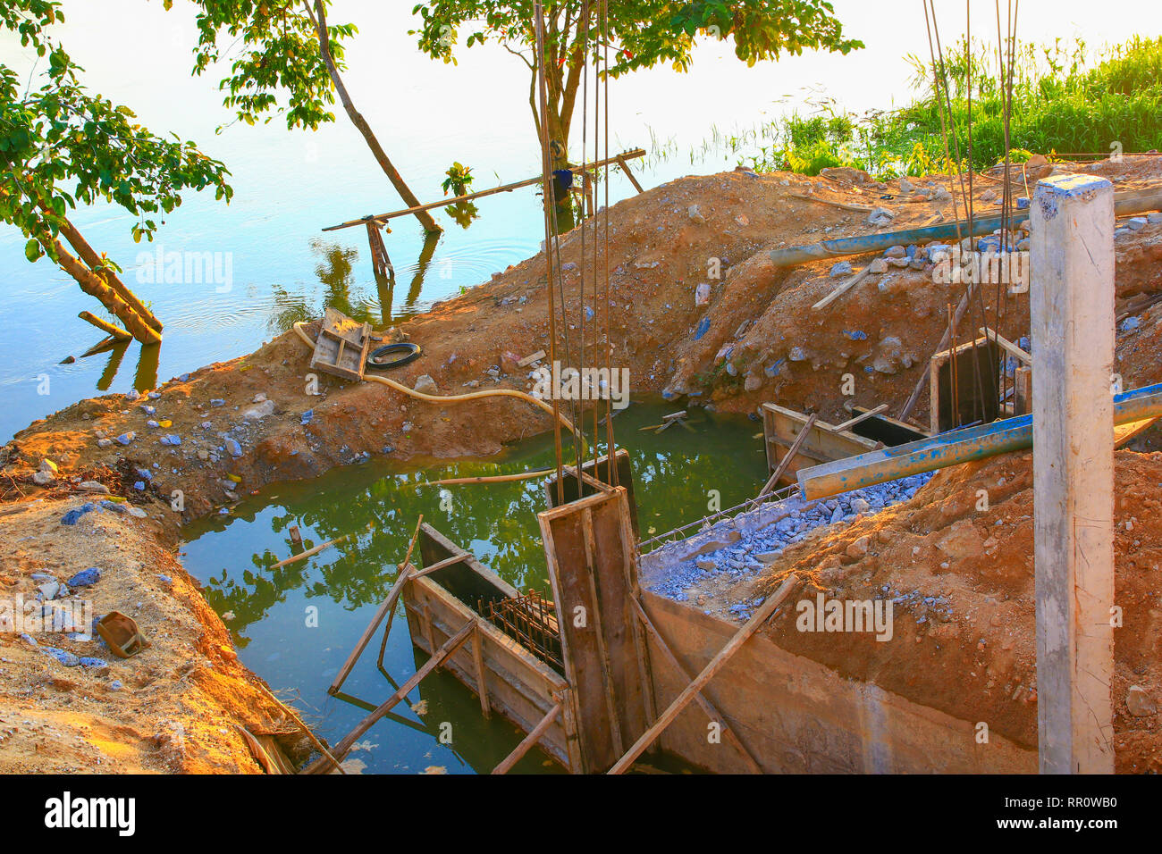 Construction bridge cross river with copy space add text ( full High ...