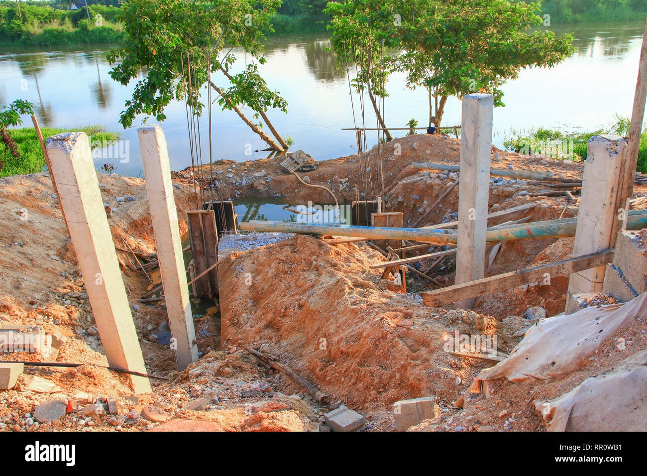 Construction bridge cross river with copy space add text ( full High ...