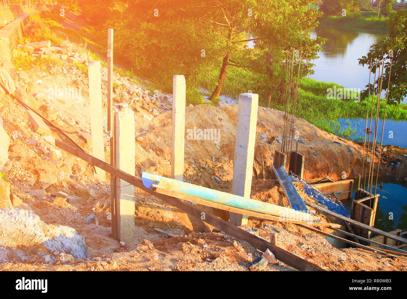 Construction bridge cross river with copy space add text ( full High ...