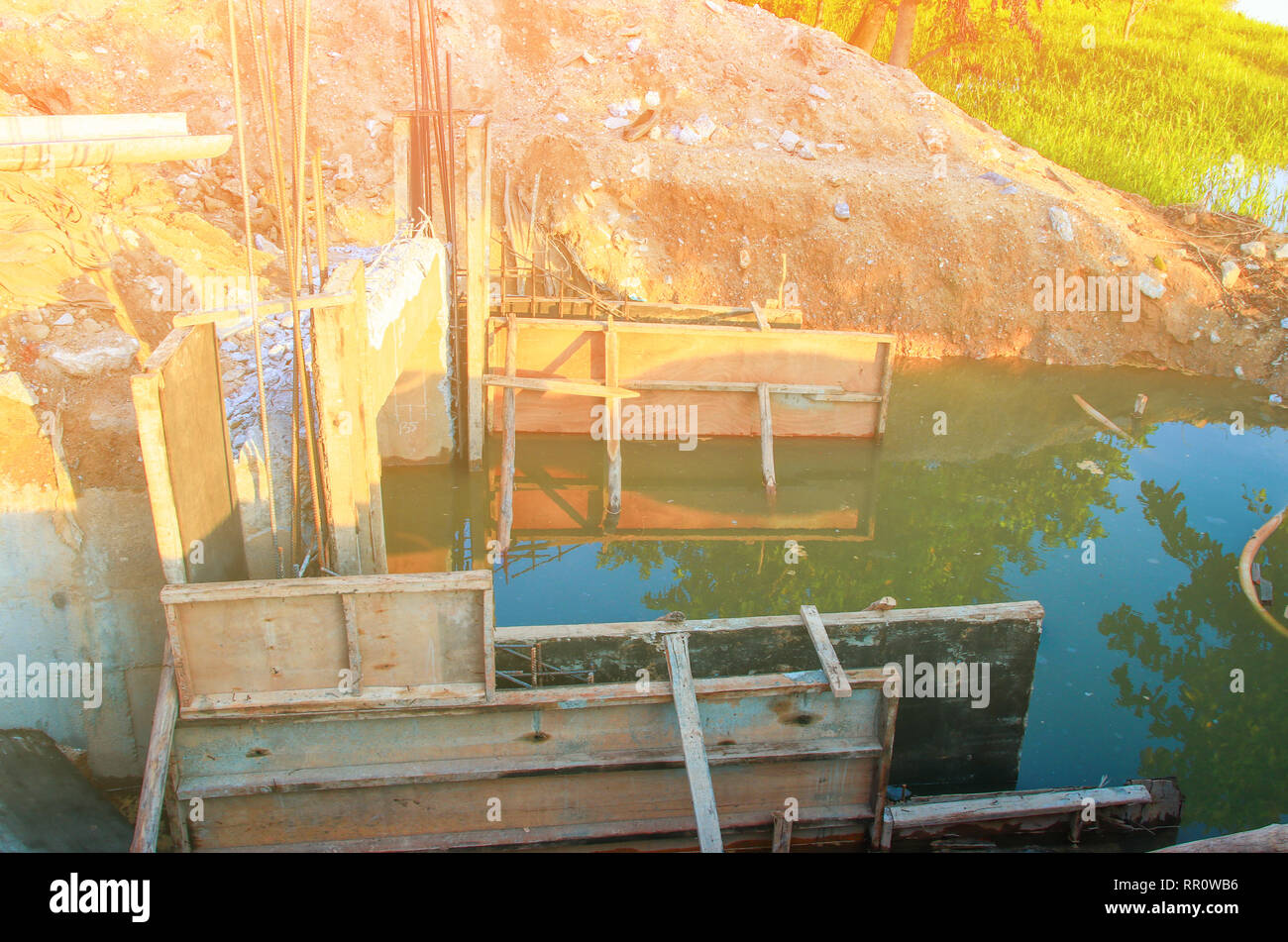 Construction bridge cross river with copy space add text ( full High ...