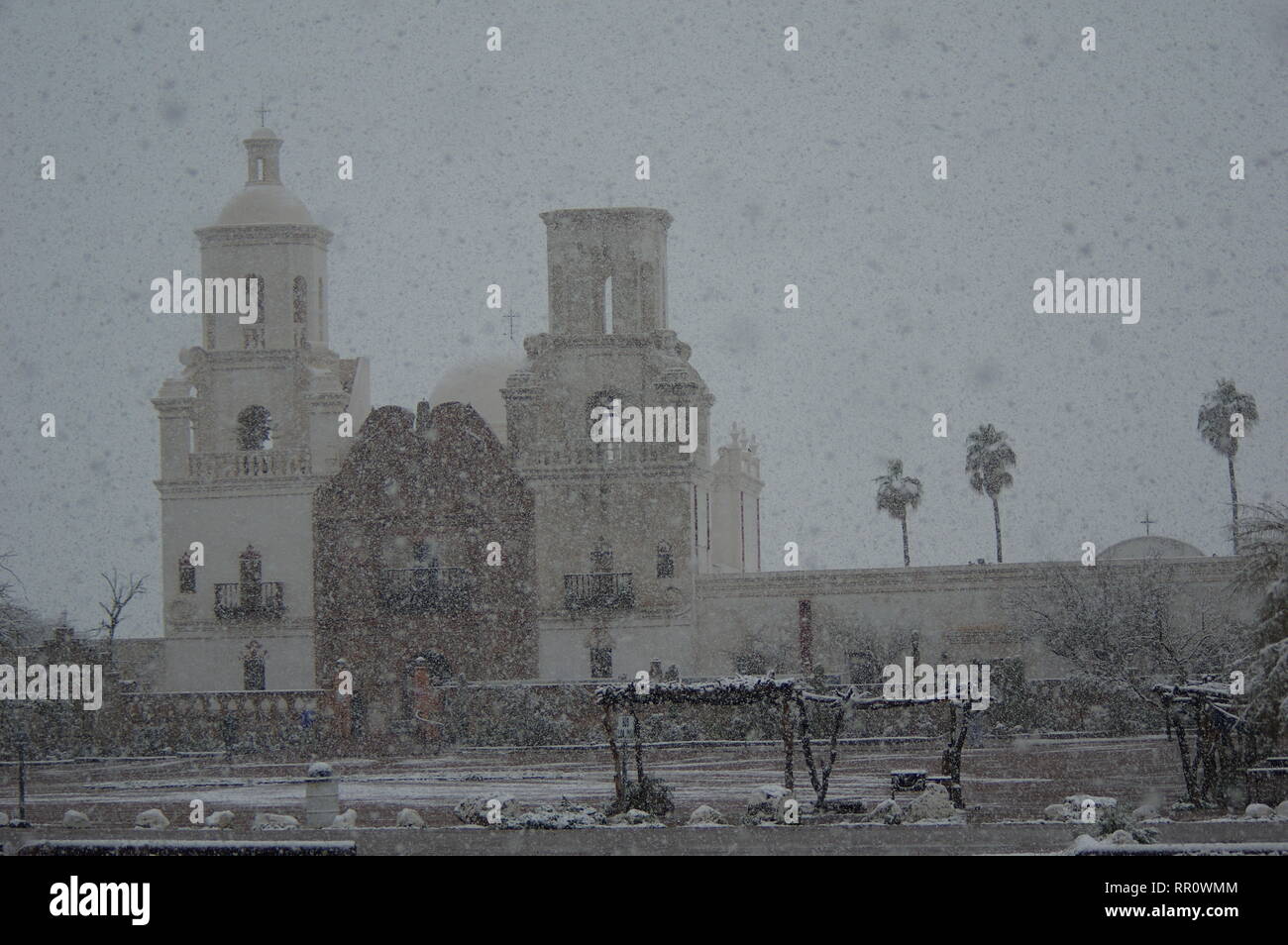 Snow over San Xavier Mission Stock Photo - Alamy