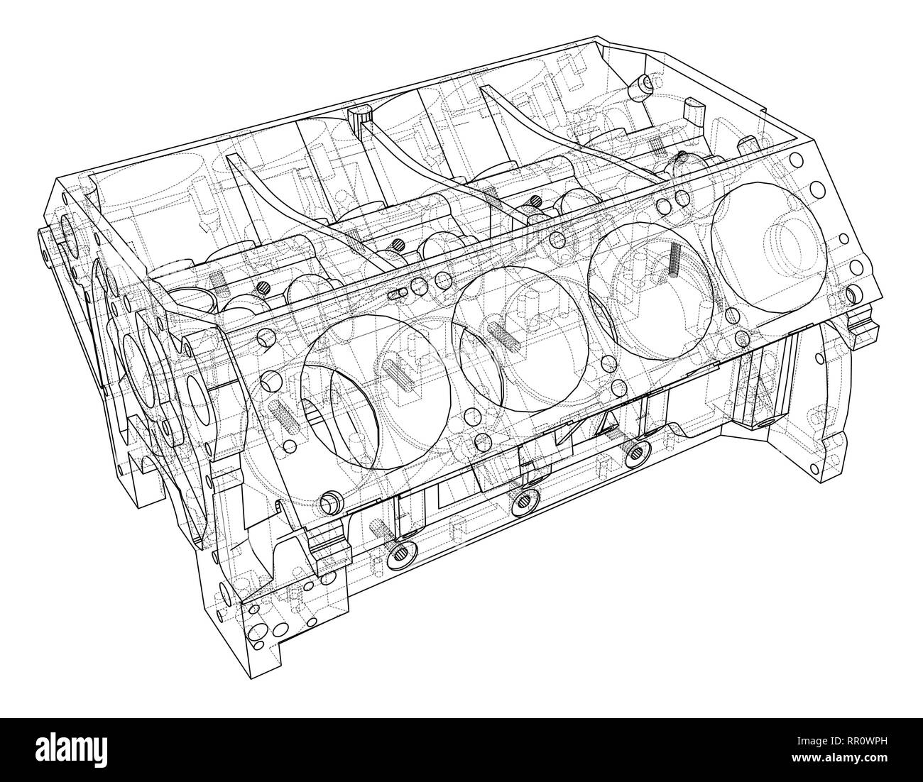 Engine block sketch. Vector rendering of 3d Stock Vector Image & Art ...