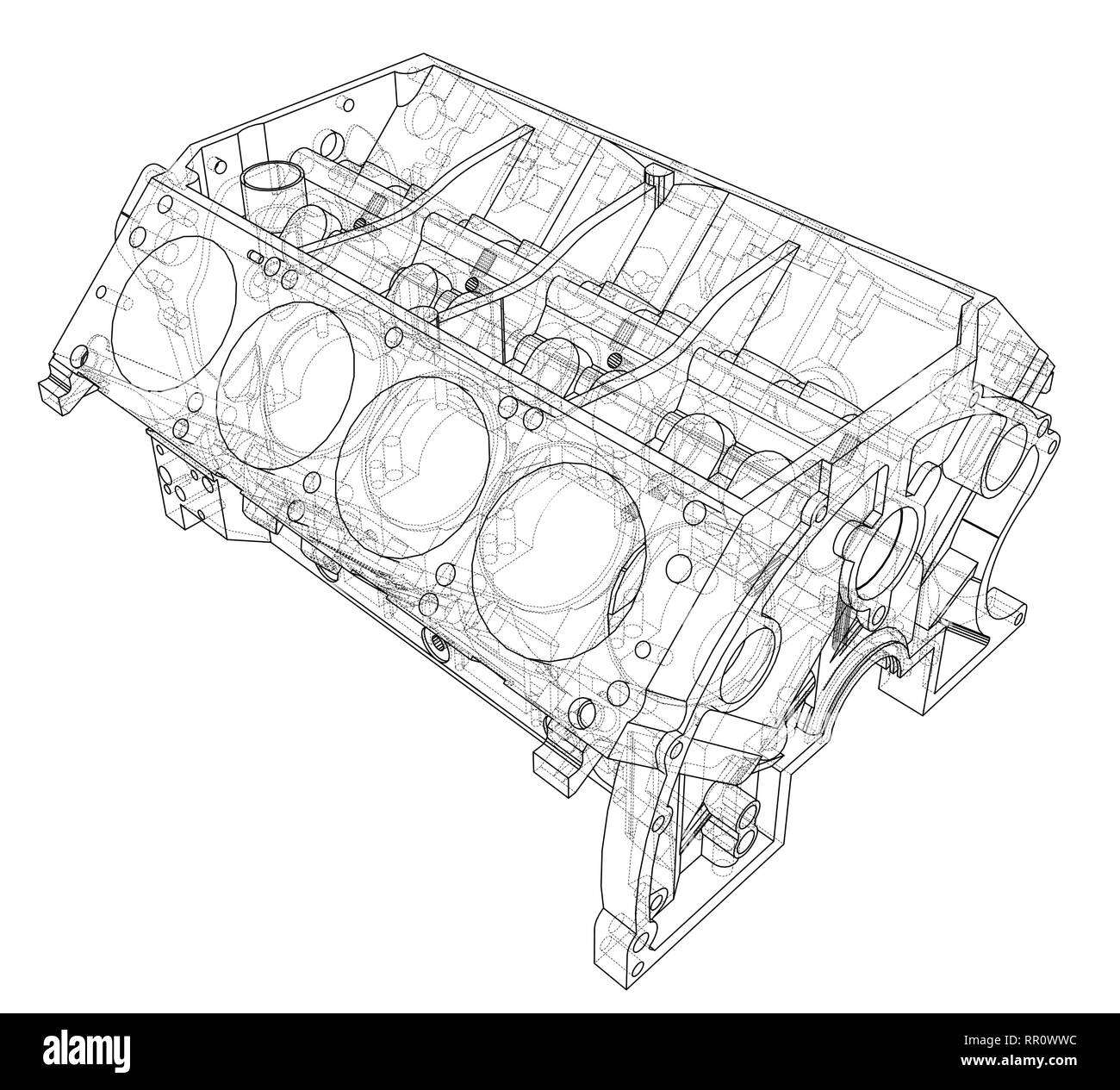 Engine block sketch. Vector rendering of 3d Stock Vector Image & Art ...
