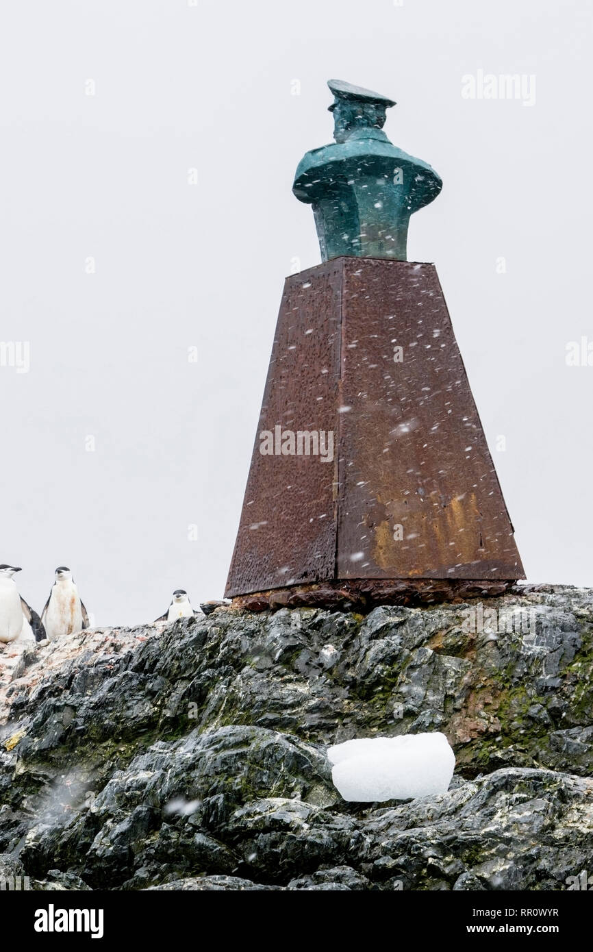 Point Wild, Elephant Island, Antarctica showing statue of Luis Pardo ...