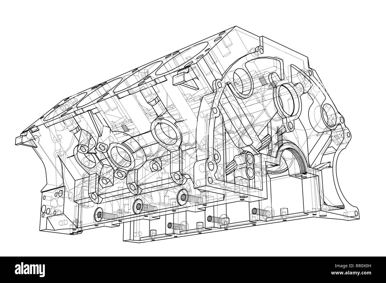 Engine block sketch. Vector rendering of 3d Stock Vector Image & Art ...