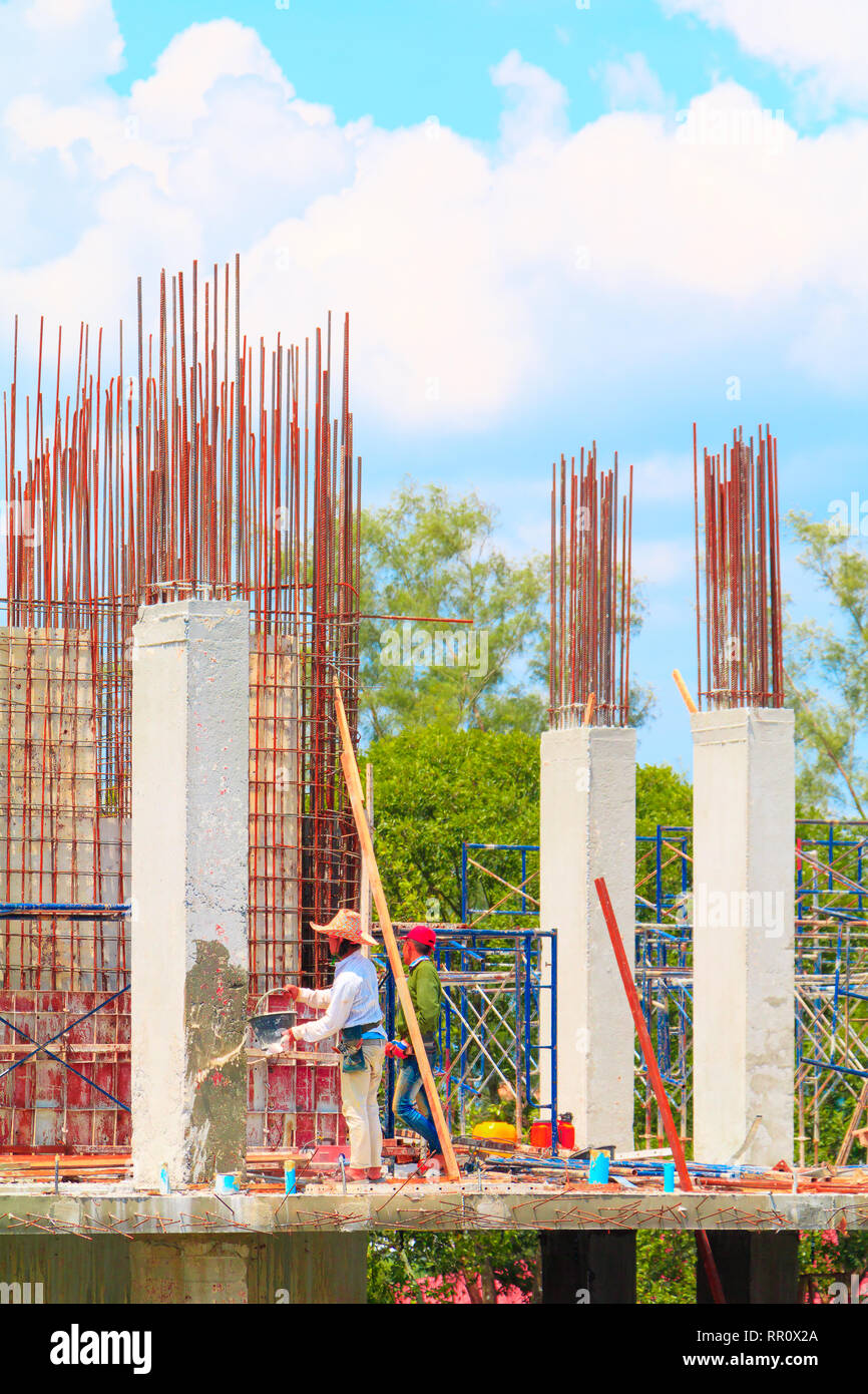 construction workers site and building of housing at laborer work ...