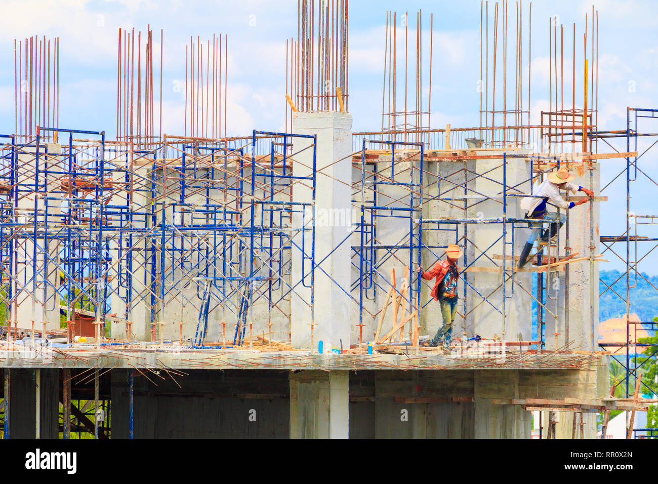 construction workers site and building of housing at laborer work ...