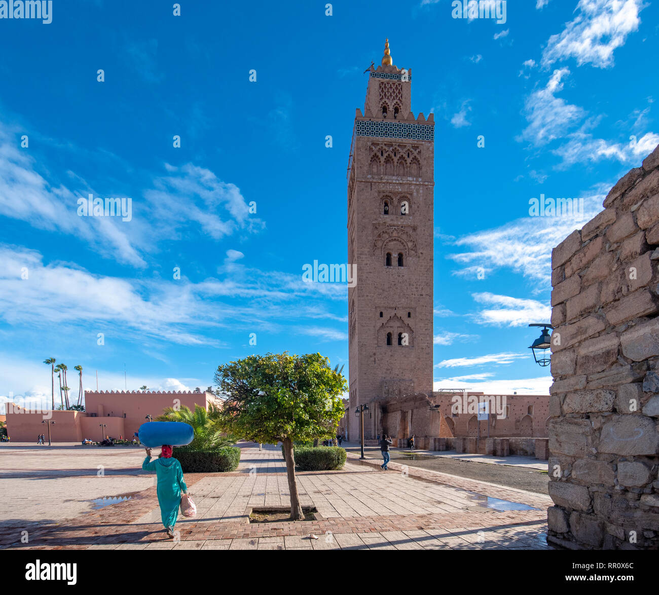 View to The Koutoubia Mosque or Kutubiyya Mosque and minaret located at ...