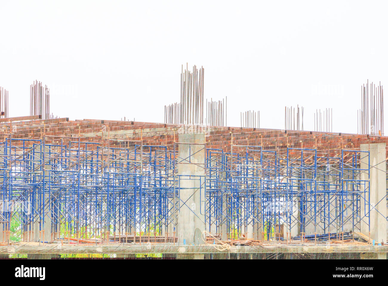 work construction in building site workplace On a rainy day with copy ...