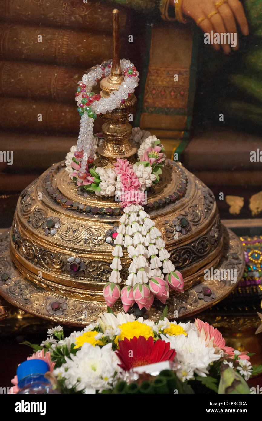 Chiang Rai Thailand, jar decorated with semi precious stones with ...