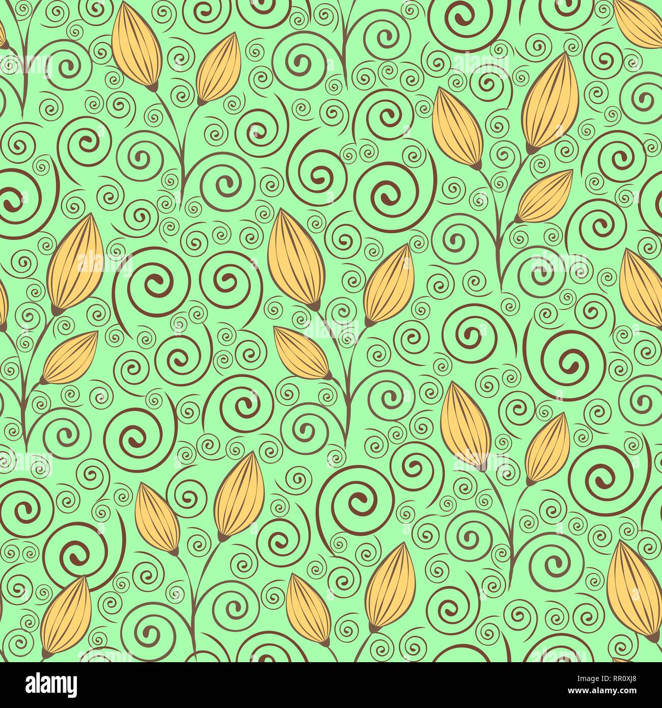 Abstract flowers seamless pattern, outline drawing, minimalistic ...