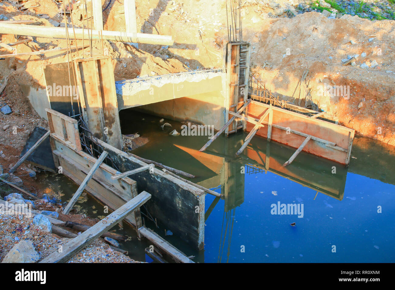 Construction bridge cross river with copy space add text ( full High ...