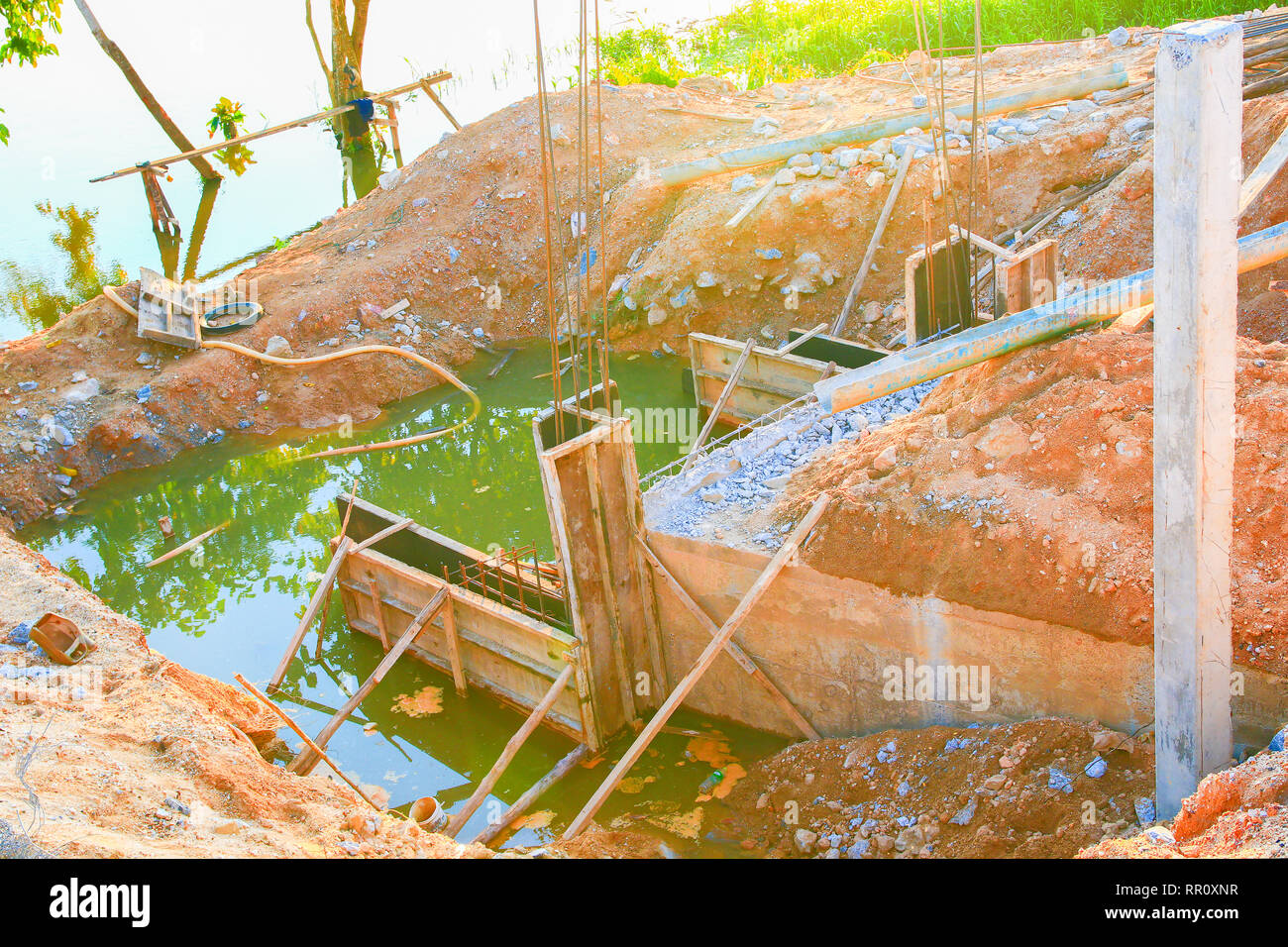Construction bridge cross river with copy space add text ( full High ...