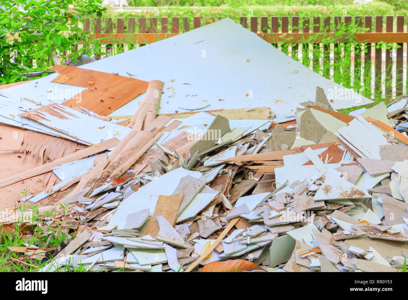 garbage tile pile in construction house renovate site Stock Photo - Alamy