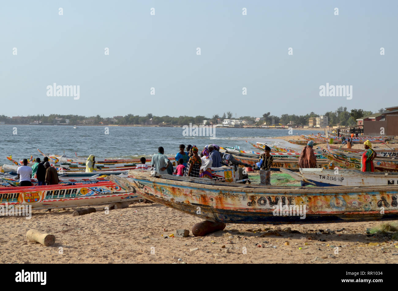 Artisanal pirogues at the beach of Ngaparou, Petite Cote, Senegal Stock ...