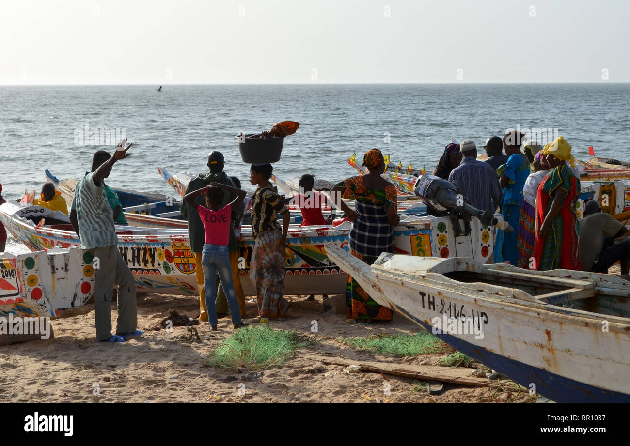 Artisanal pirogues at the beach of Ngaparou, Petite Cote, Senegal Stock ...