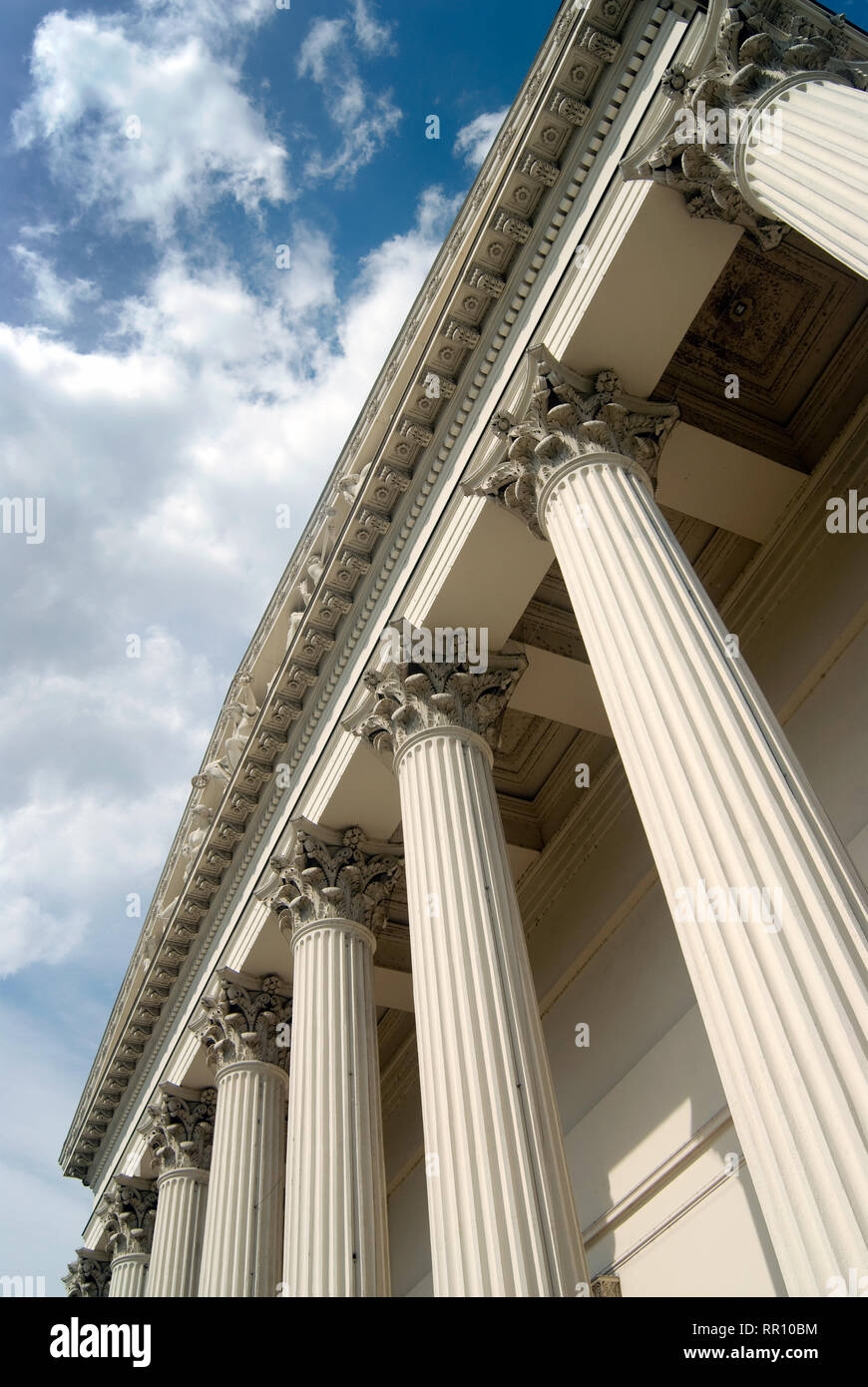 Classic building porch with columns. Bottom view Stock Photo - Alamy