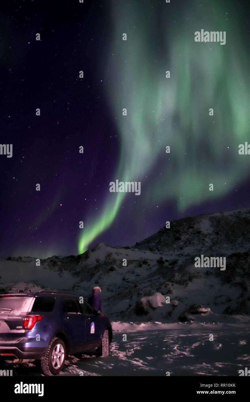 Aurora Borealis viewed from the outskirts of the remote Inuit town of ...