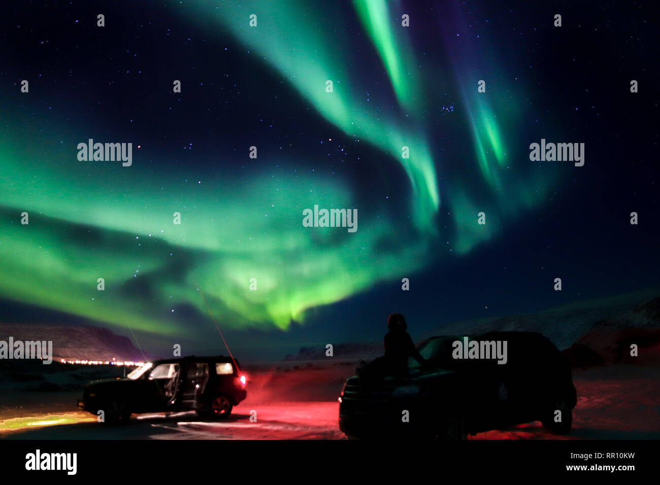Aurora Borealis viewed from the outskirts of the remote Inuit town of ...