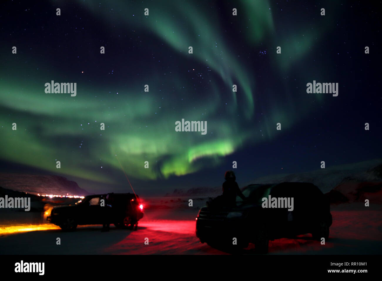 Aurora Borealis viewed from the outskirts of the remote Inuit town of ...