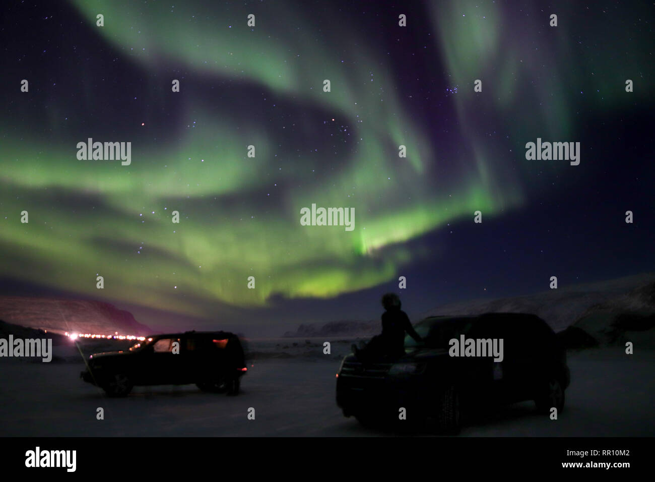 Aurora Borealis viewed from the outskirts of the remote Inuit town of ...