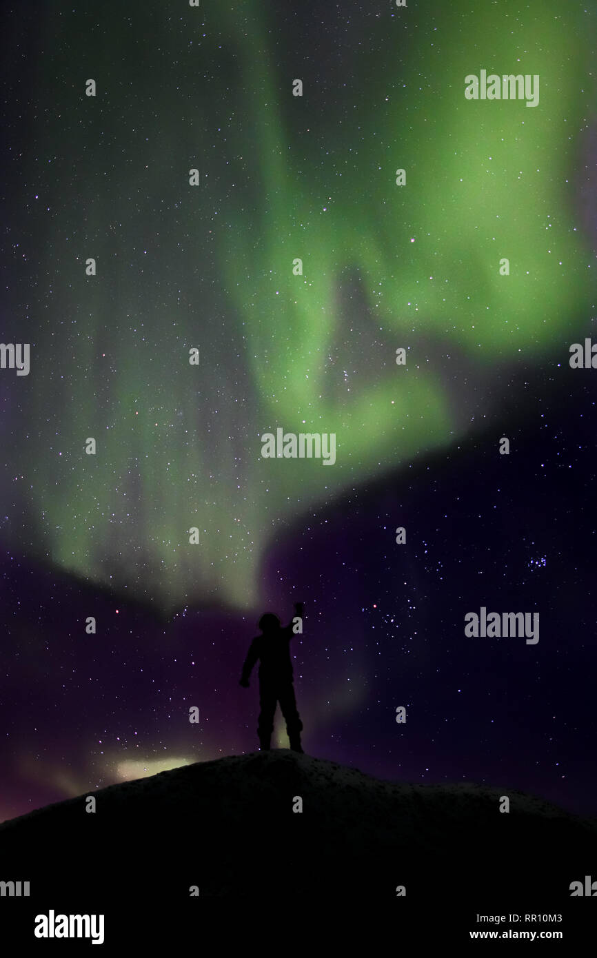 Aurora Borealis viewed from the outskirts of the remote Inuit town of ...