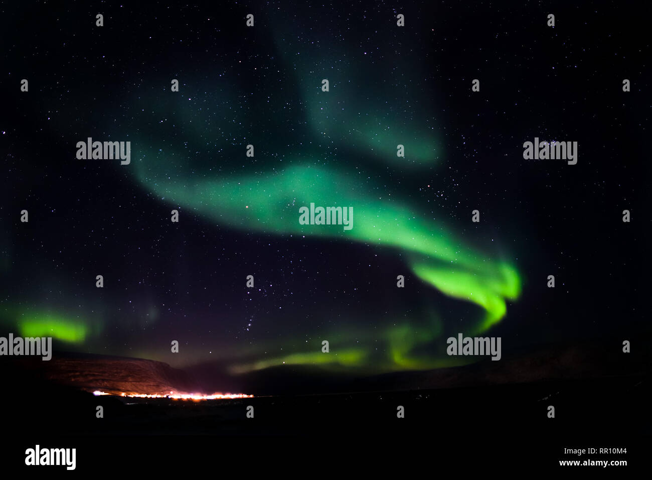 Aurora Borealis viewed from the outskirts of the remote Inuit town of ...