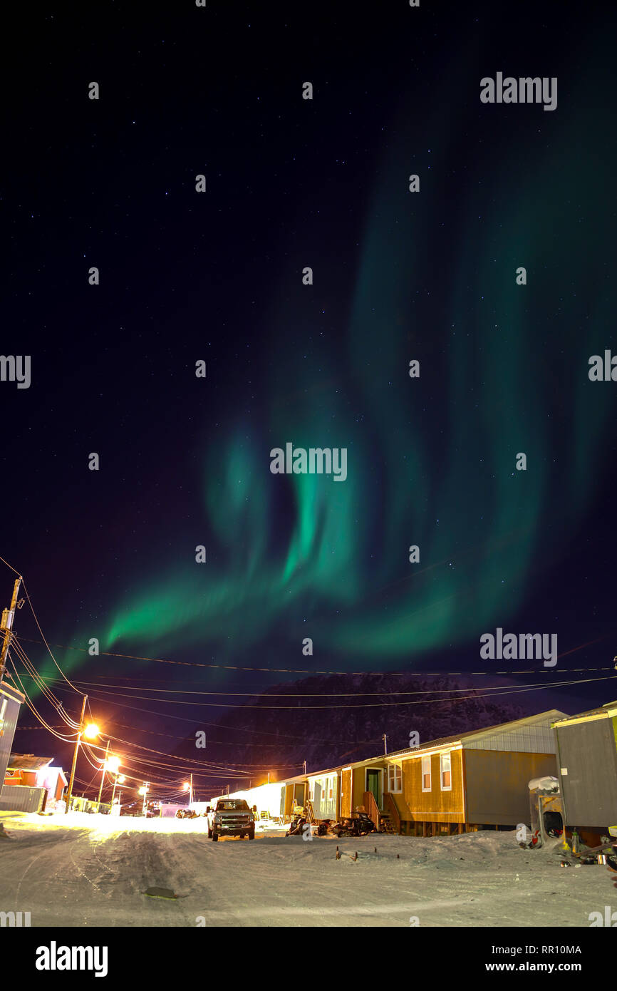 Aurora Borealis viewed from the outskirts of the remote Inuit town of ...