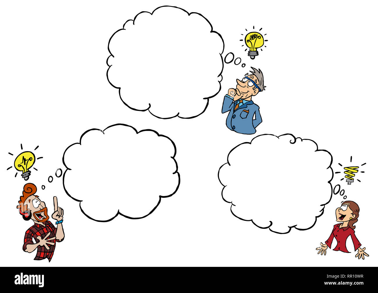Collection of three characters having ideas Stock Photo - Alamy