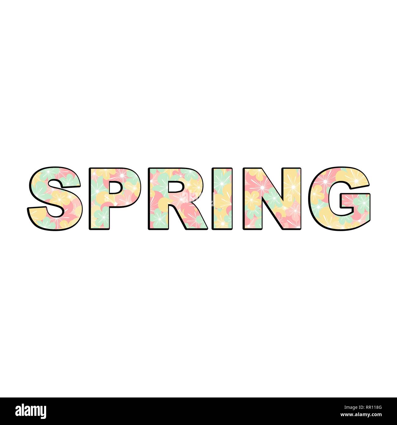 cute colorful vector spring flower text isolated on white background ...
