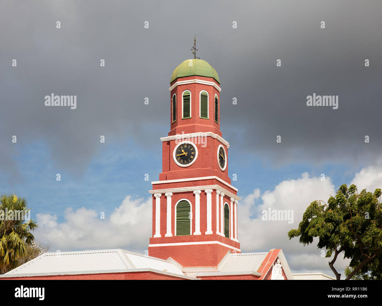 The clock tower on the main guardhouse at the Garrison Savannah in ...