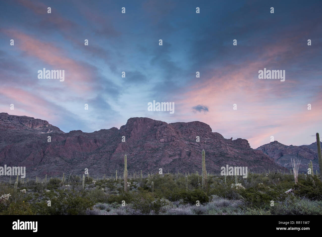 Sunset scenic landscape over the mountains above Alamo Canyon and ...