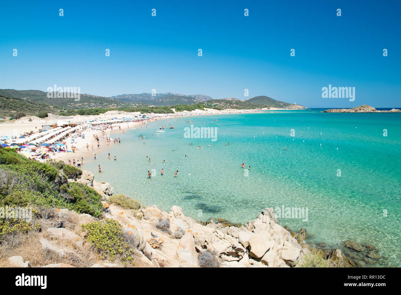 Panorama of the wonderful beaches of Chia, Sardinia, Italy Stock Photo ...