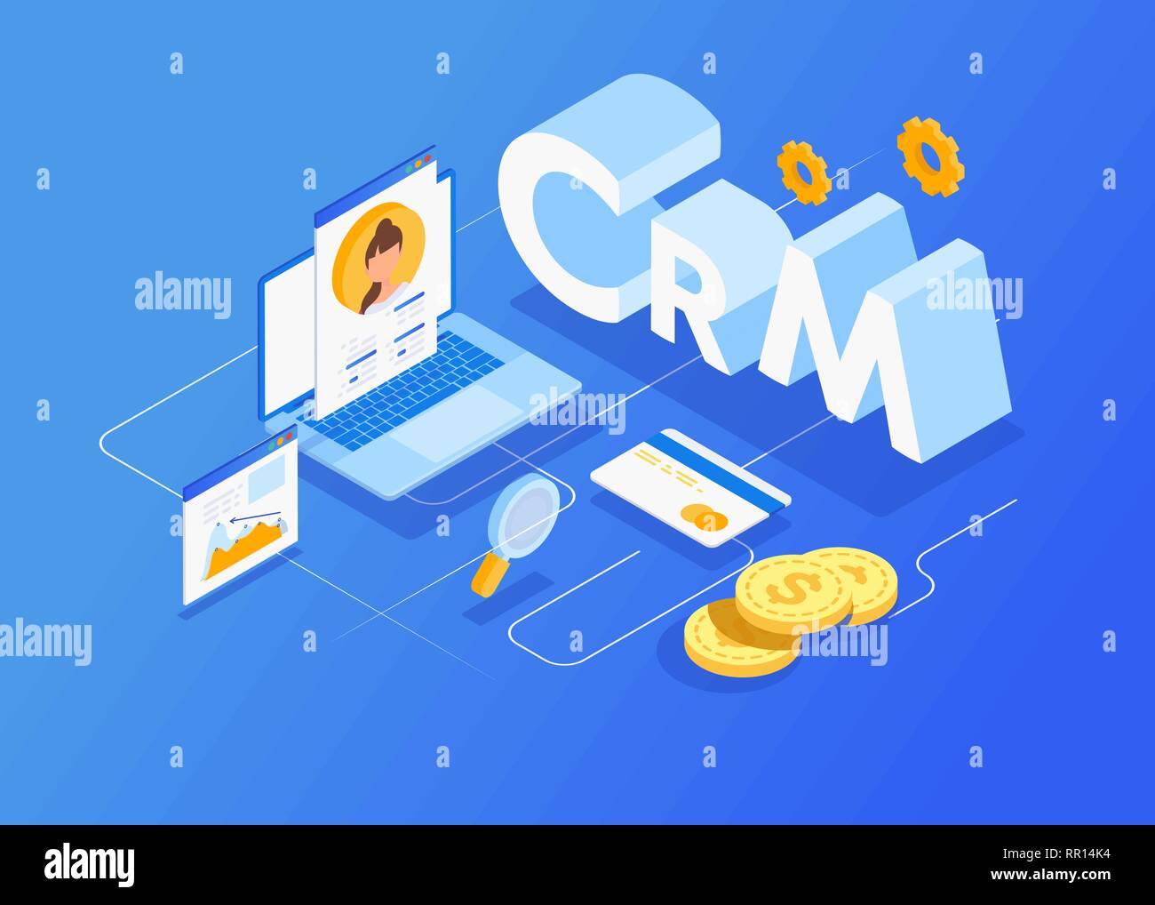 Isometric customer relationship management concept background. Company ...