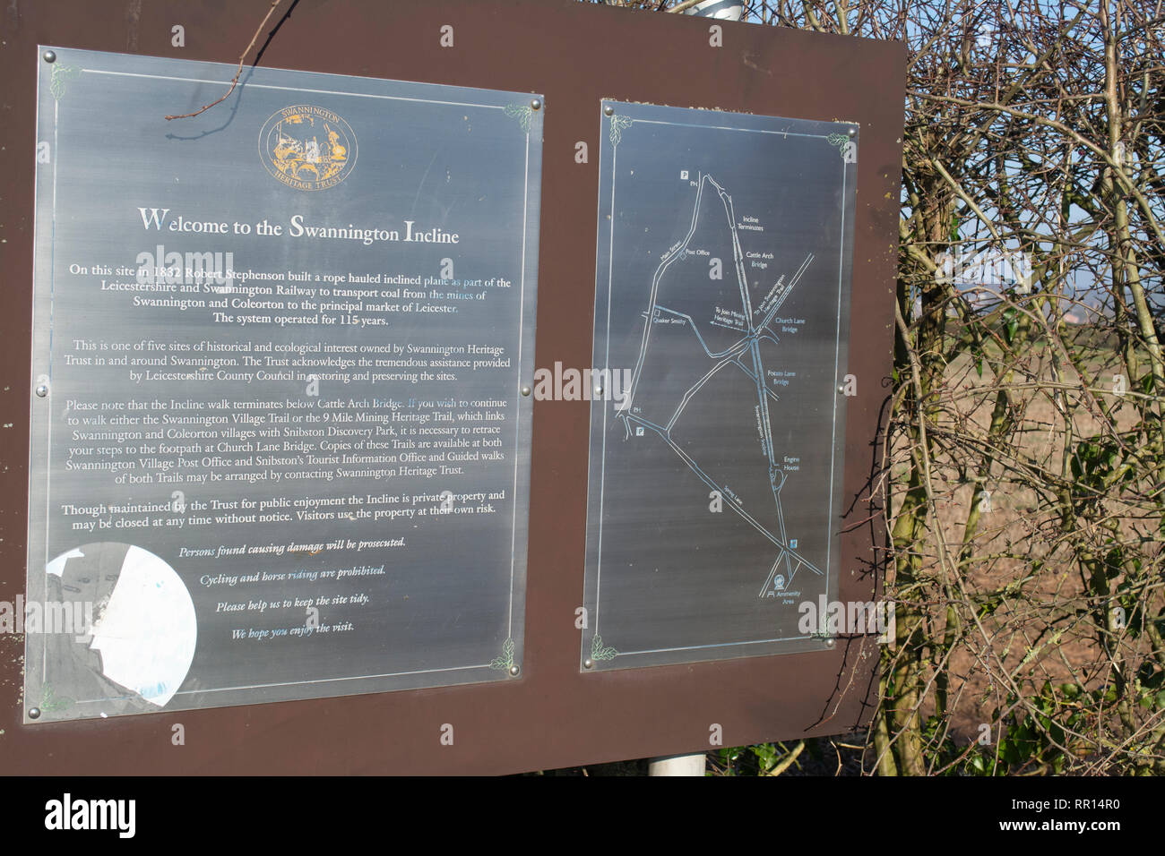 Welcome sign and map to the Swannington Incline in the Leicestershire ...