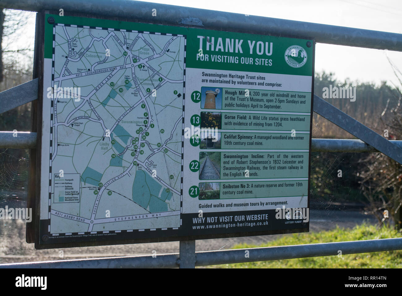 Swannington Heritage Trust thank you sign at the Swannington Incline ...