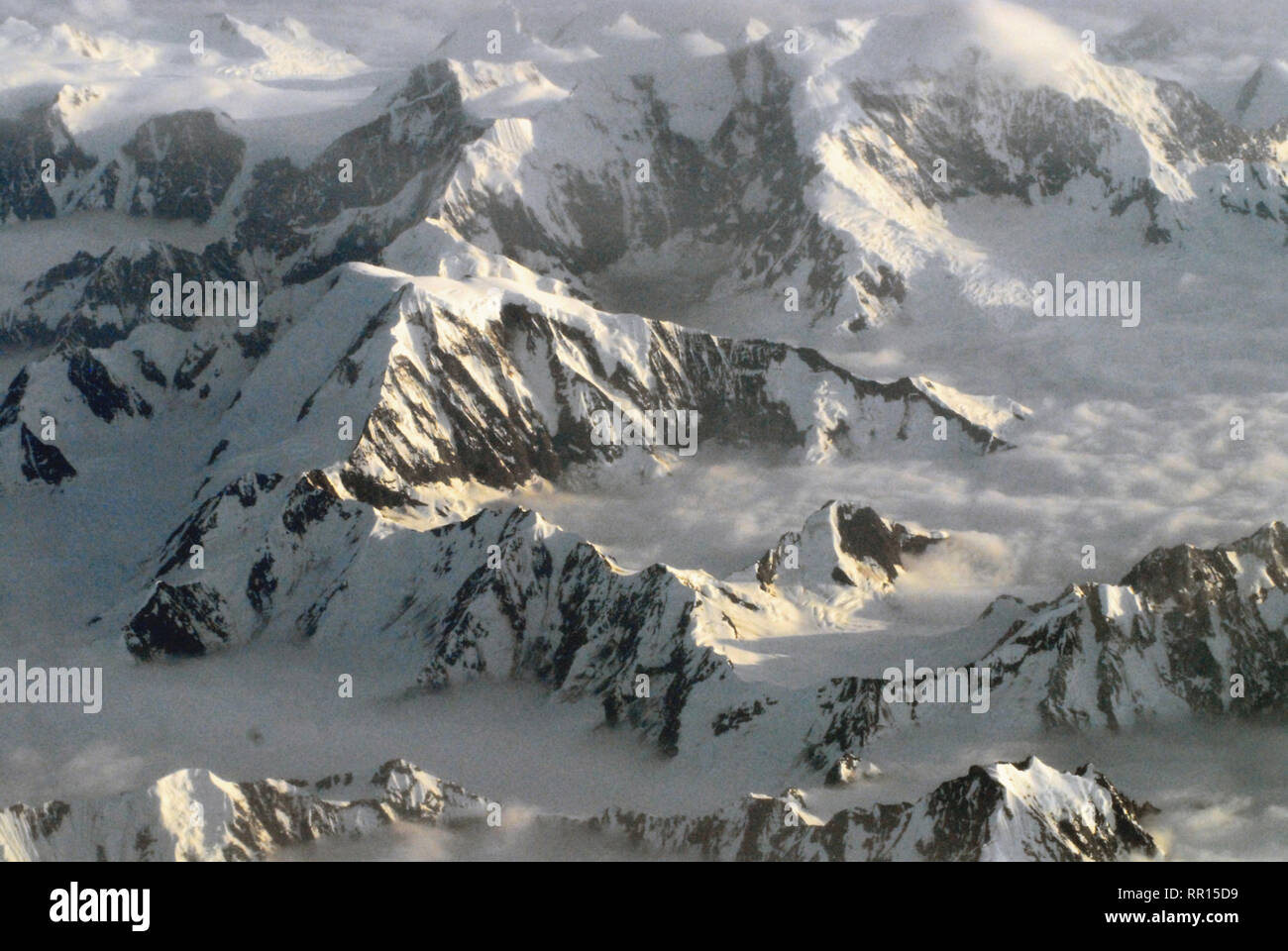 Fairbanks, Alaska- An aerial view of climate change melting snow capped ...