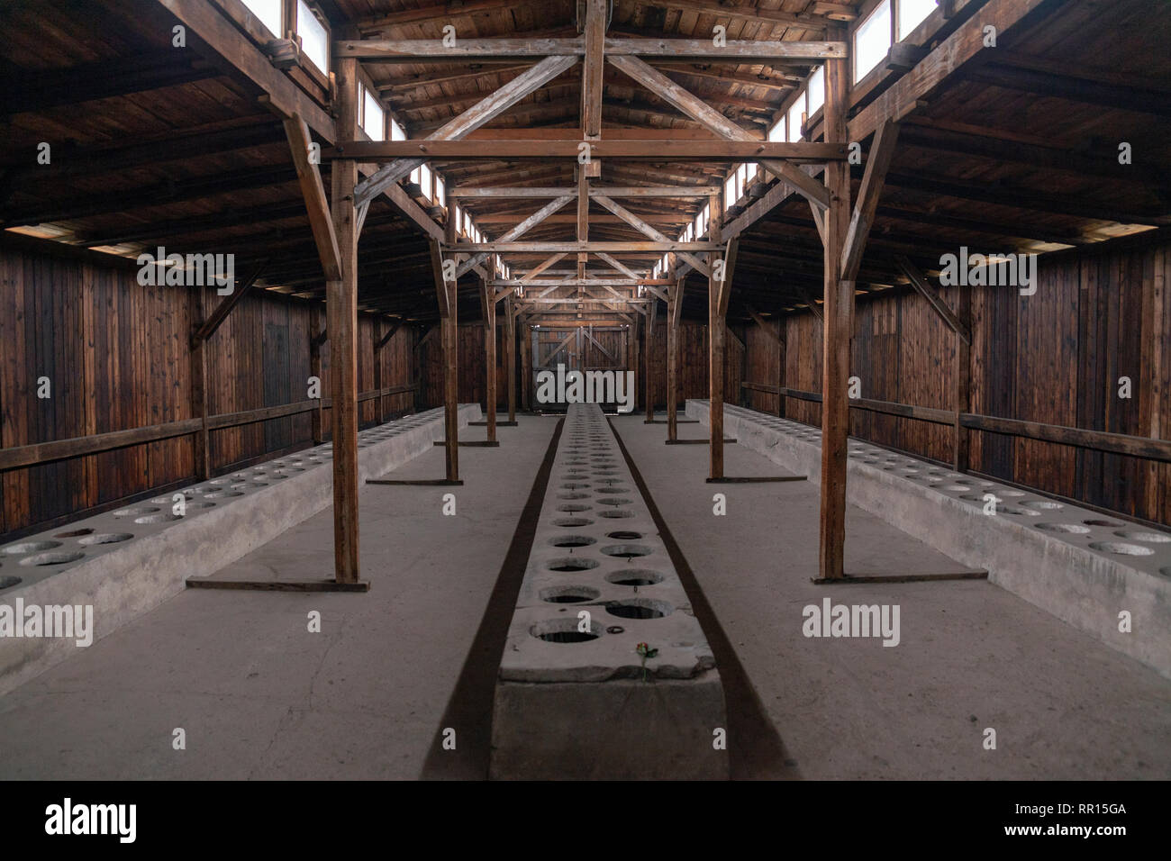 Barak of the concentration camp with toilets. Shared lavatory for ...